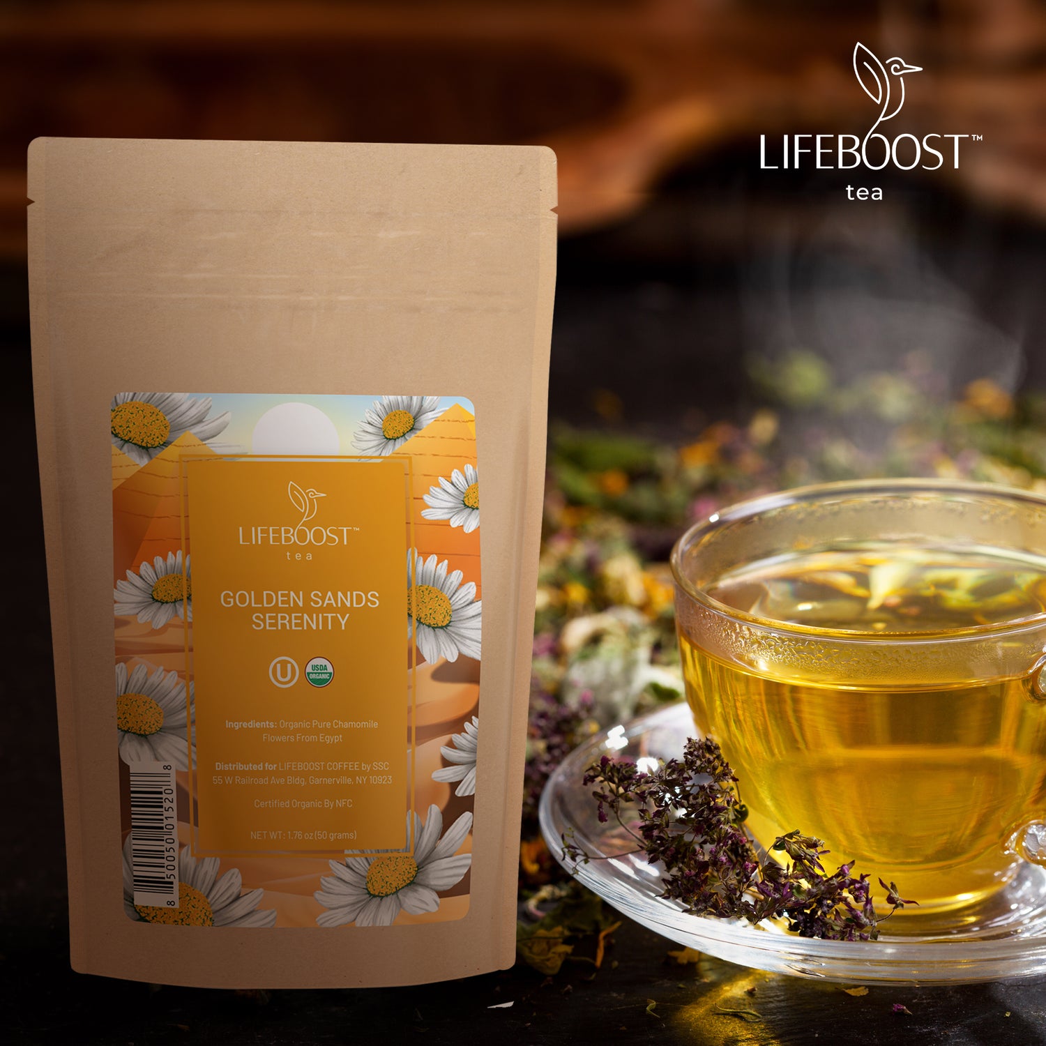 Golden Sand Serenity Tea - Refreshing, Pure, Herbal | Lifeboost Coffee