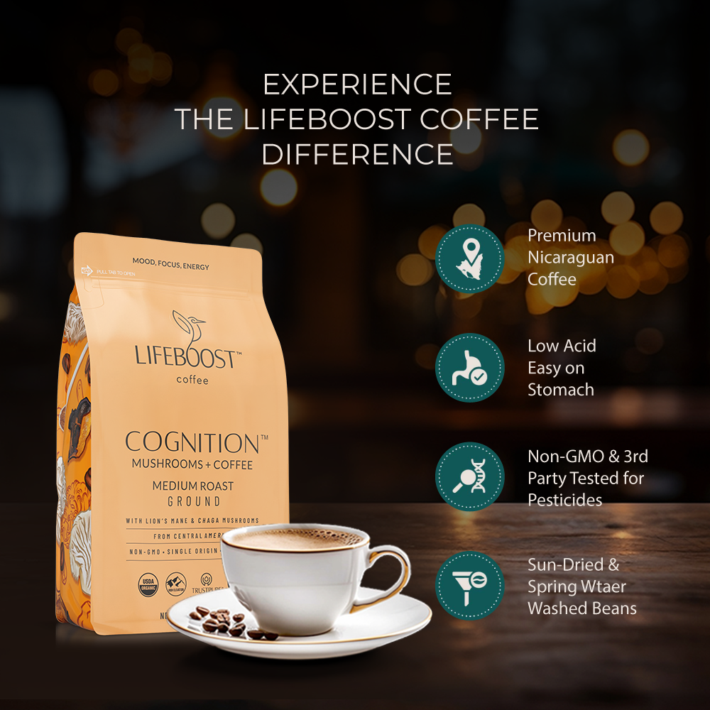 Cognition Mushroom Ground coffee | Lifeboost Coffee
