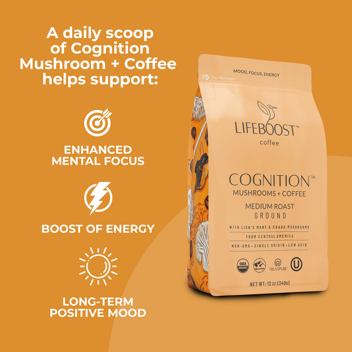 Cognition Mushroom Ground coffee | Lifeboost Coffee