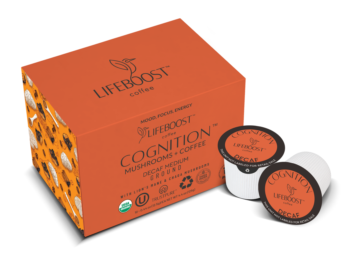 Decaf Cognition Mushroom Pods | Lifeboost Coffee
